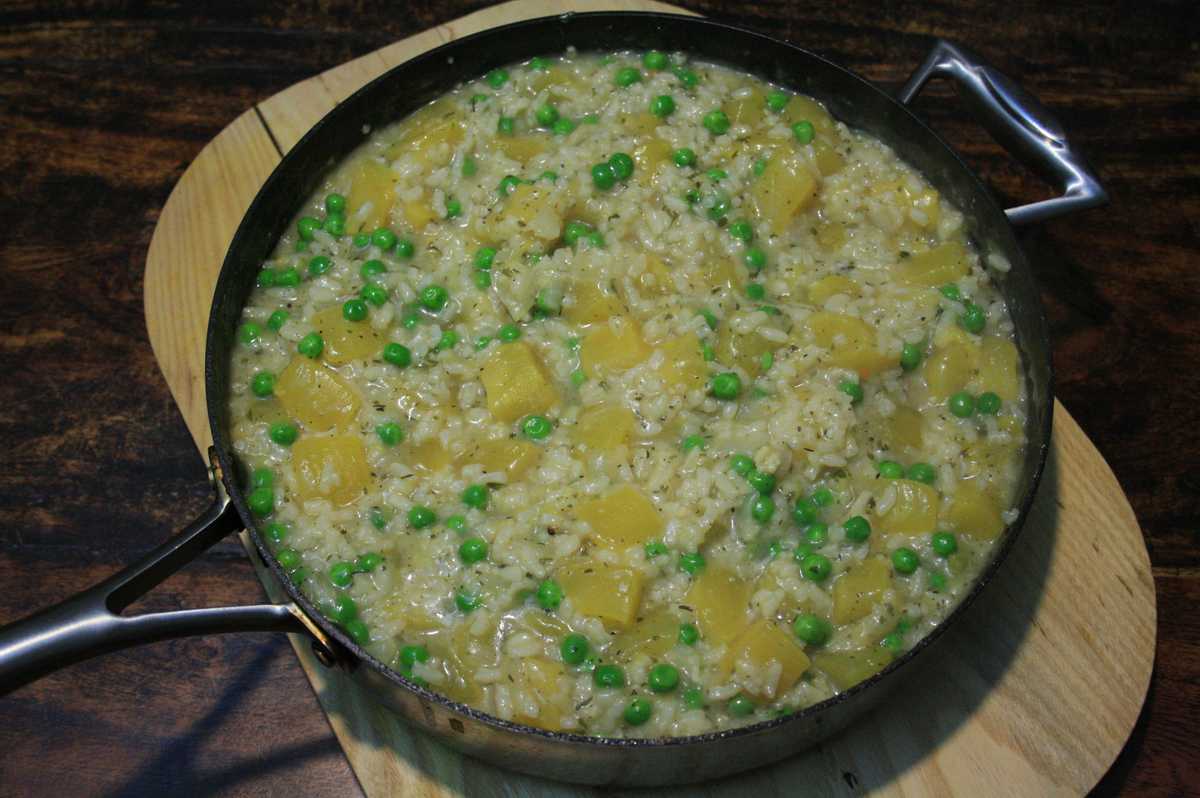 Marrow, Peas, Lemon and Mint Risotto recipe
